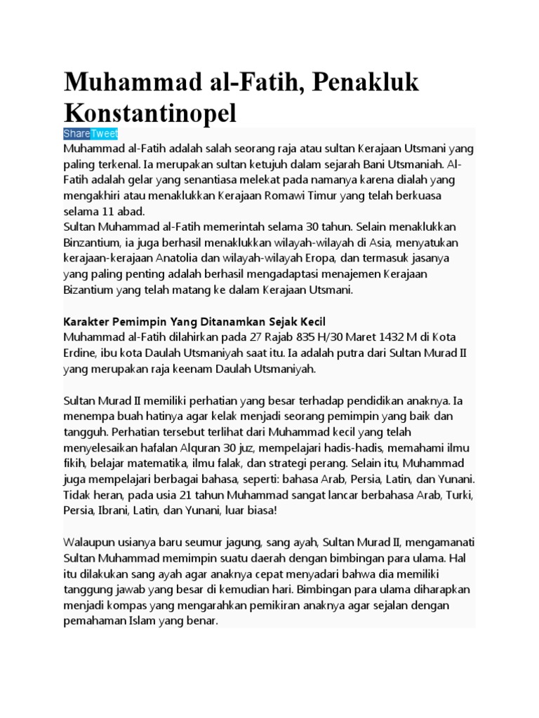 Kisah Muhammad Alfatih | PDF