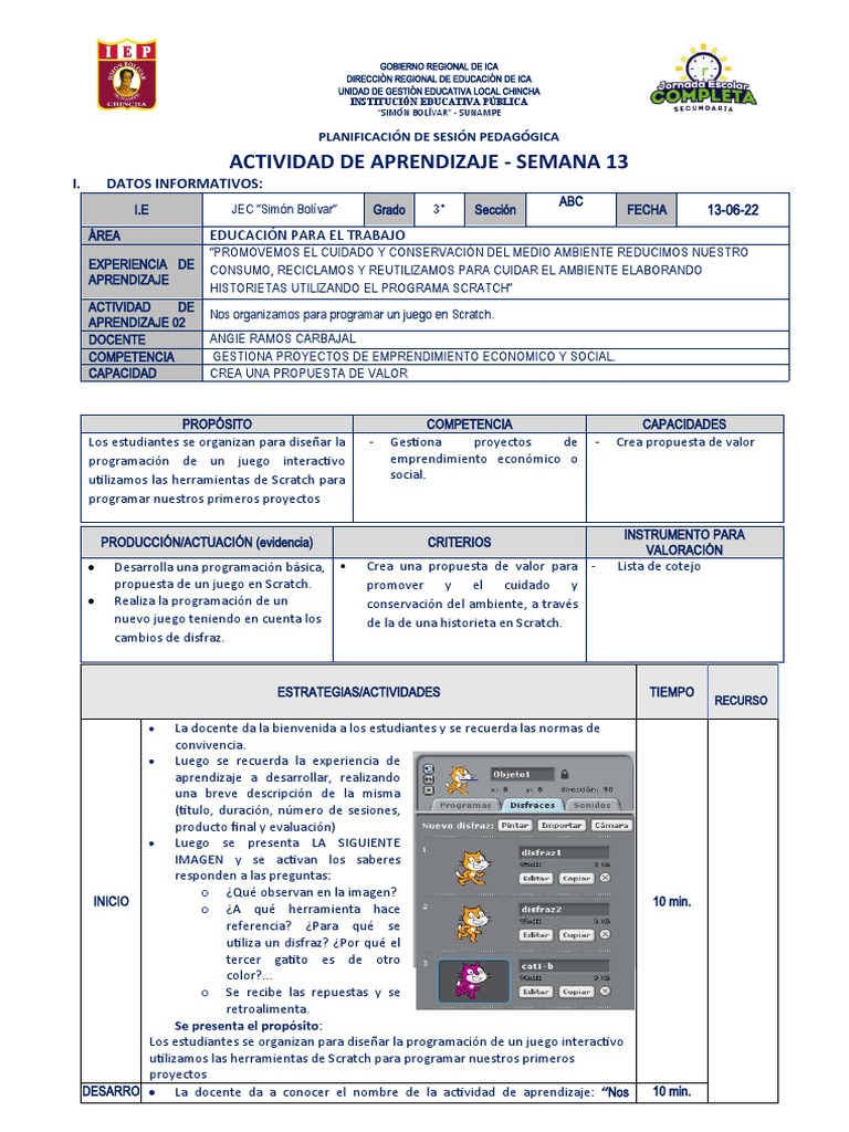 Sesion 05 - Ept - Tercero - Abc | PDF | Scratch (lenguaje de ...