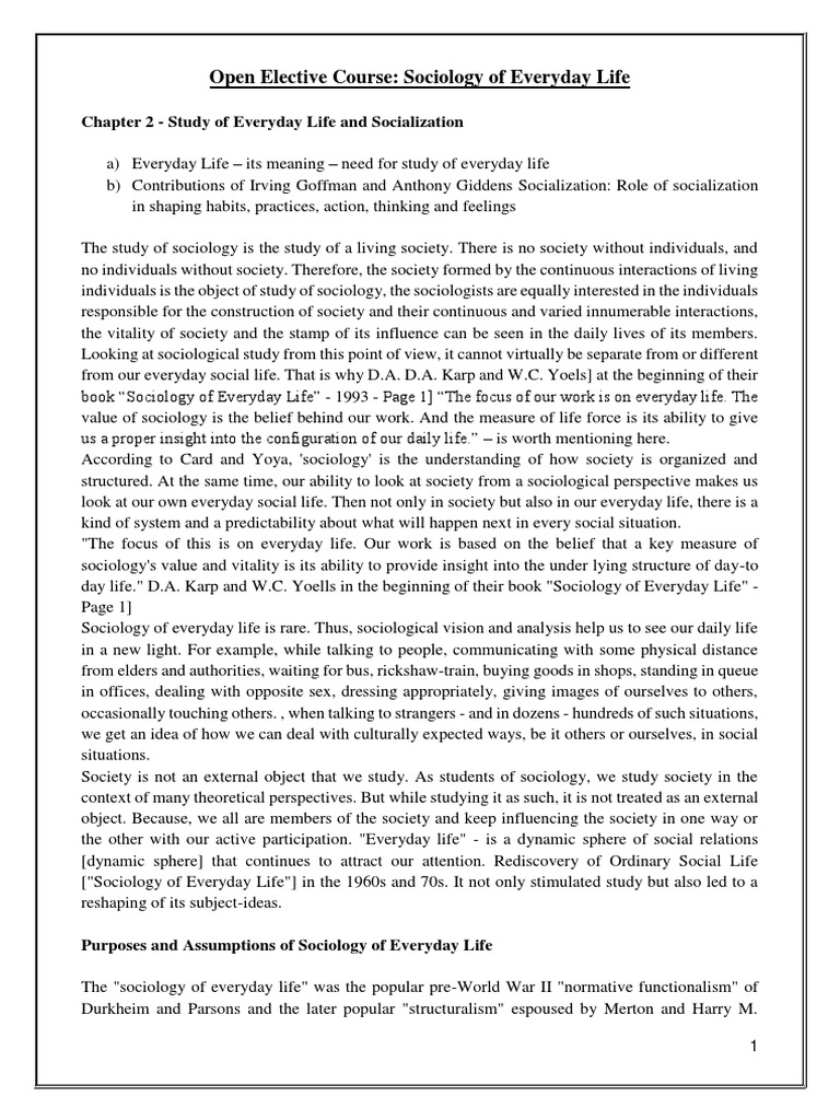 2 Study of Every Day Life and Socialization | PDF | Socialization ...