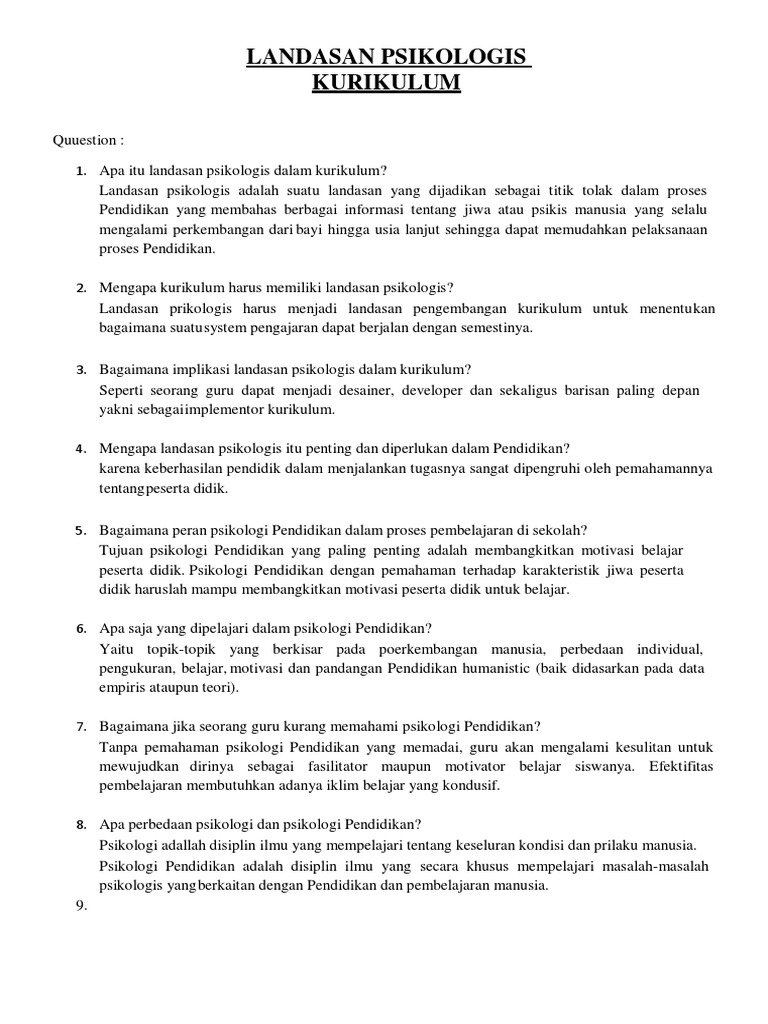 Landasan Psikologis Kurikulum | PDF | Pengembangan Diri | Sains & Matematika