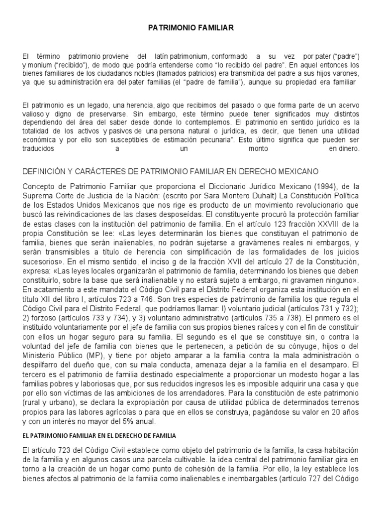 Patrimonio Familiar en Derecho Mexicano | PDF | Bienes (Ley) | Dominio eminente