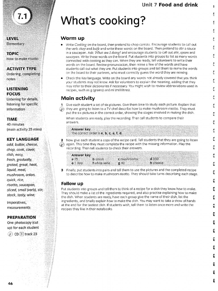 Listening Extra - What's Cooking | PDF