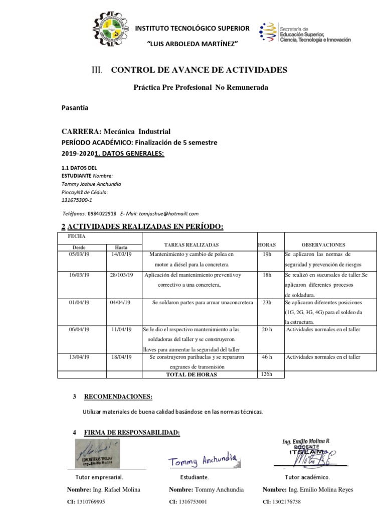 Control de Avance de Actividades | PDF