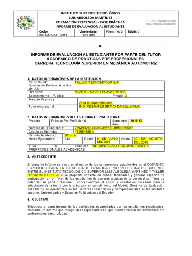 Informe Final Por El Tutor Academico Academico | PDF | Evaluación