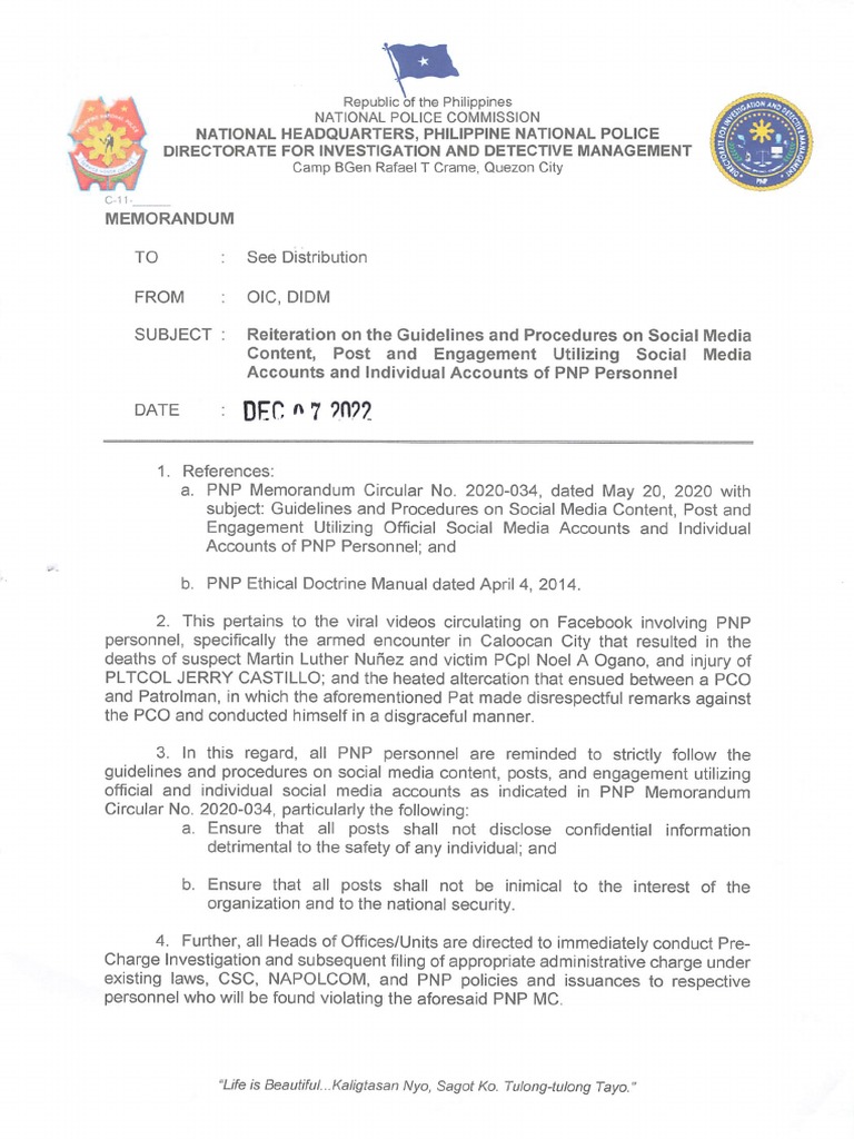 Didm - Reiteration On The Guidelines and Procedures On Social Media ...