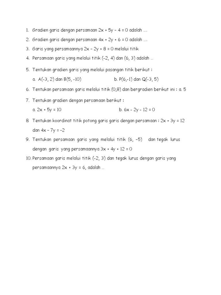 Gradien Garis Dengan Persamaan 2x | PDF