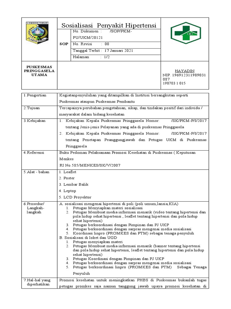Sop Sosialisasi Hipertensi | PDF