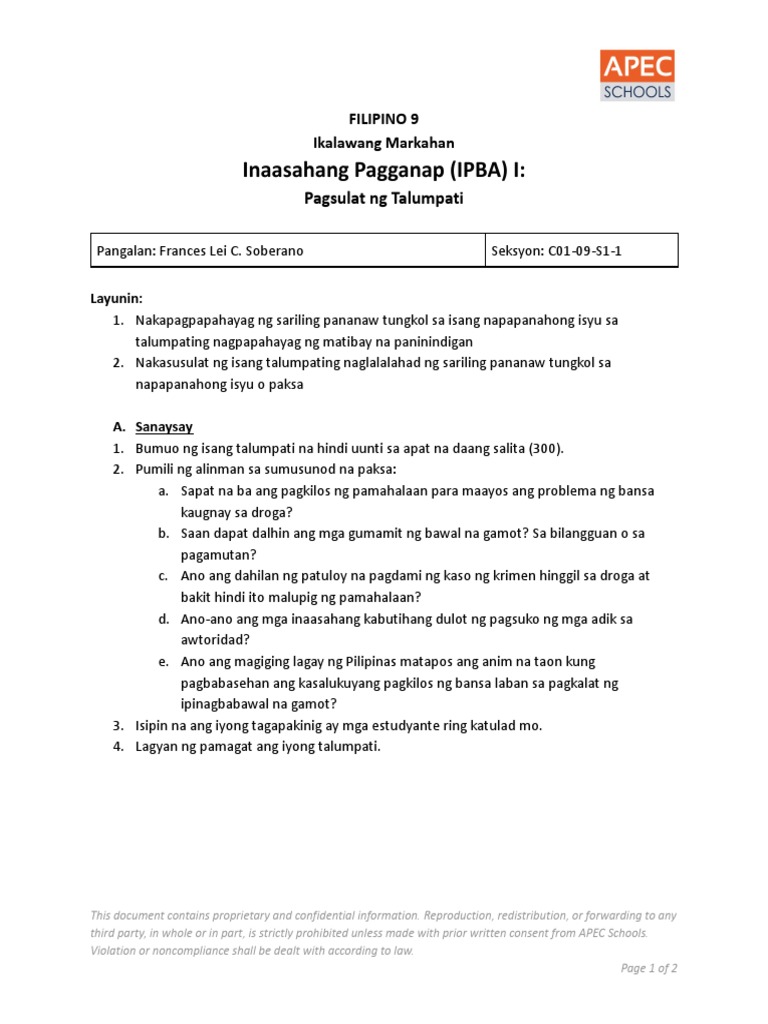 Fil 9 q2 Pba - Soberano | PDF