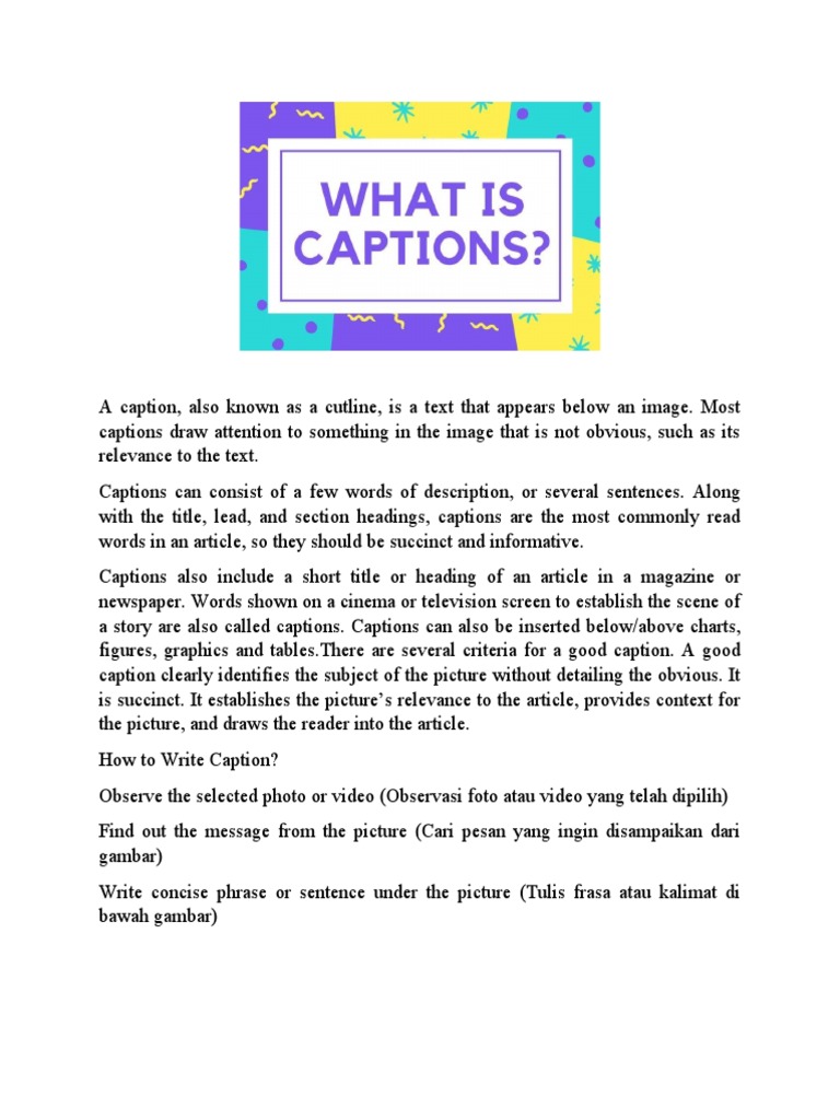 Understanding Captions and Their Importance | PDF