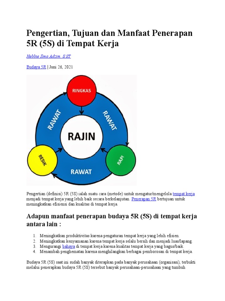 Pengertian, Tujuan Dan Manfaat Penerapan 5R (5S) Di Tempat Kerja | PDF ...