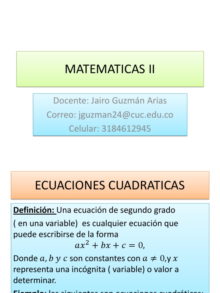MATEMATICAS II-remoto-semana 01 | PDF | Ecuación cuadrática | Ecuaciones