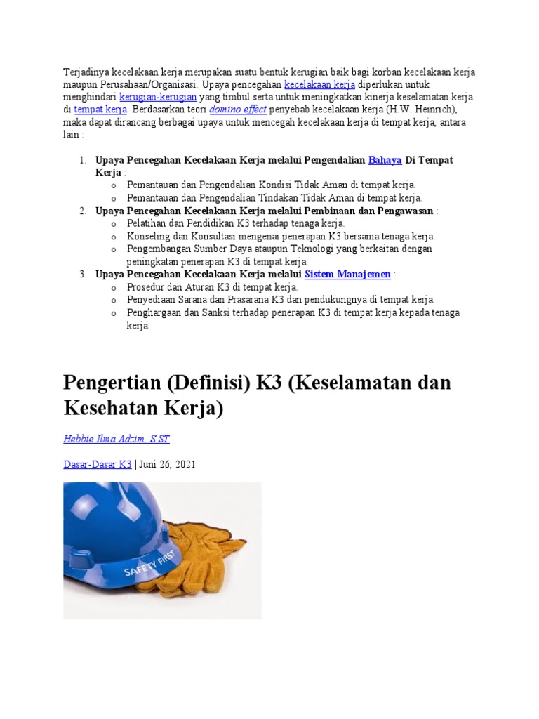 Pengertian (Definisi) K3 (Keselamatan Dan Kesehatan Kerja) : Domino ...