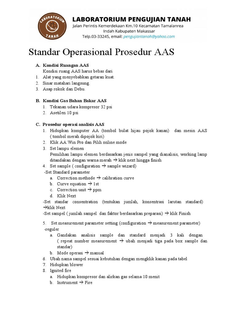 Standar - Operasional - Prosedur - AAS Lab Tanah | PDF