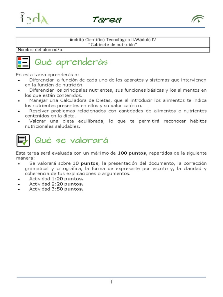 Tarea 1 2 | PDF | Caloría | Dieta