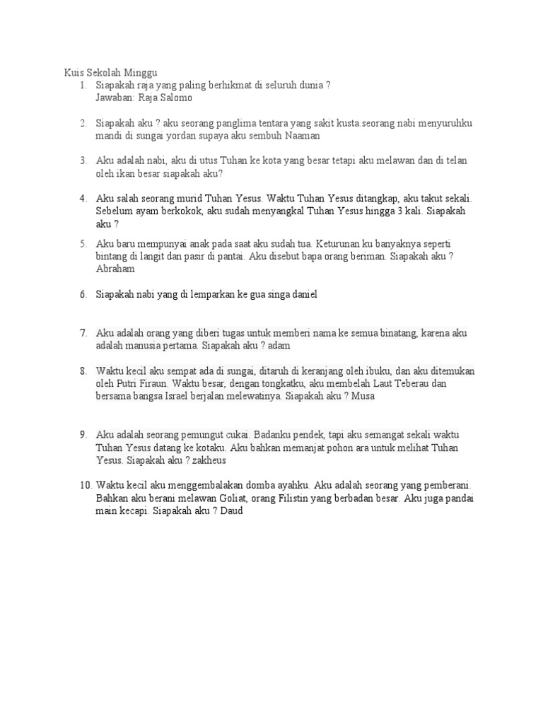 Kuis Sekolah Minggu | PDF