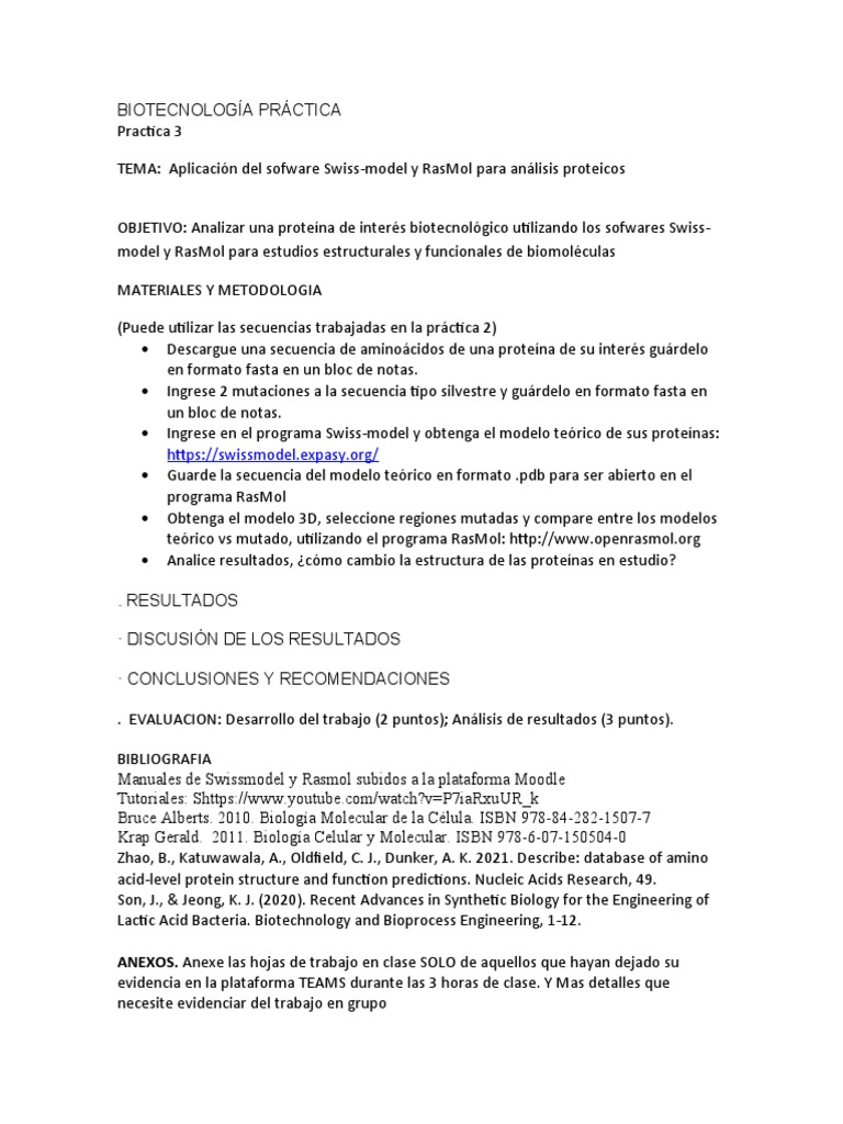 Practica 3. Manejo Del Soware Swiss Model y RasMol | PDF
