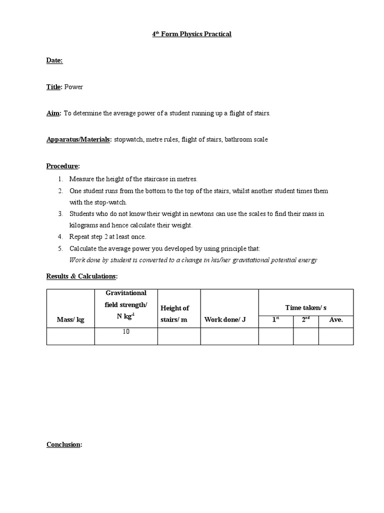 4th Form Physics Practical - Power | PDF
