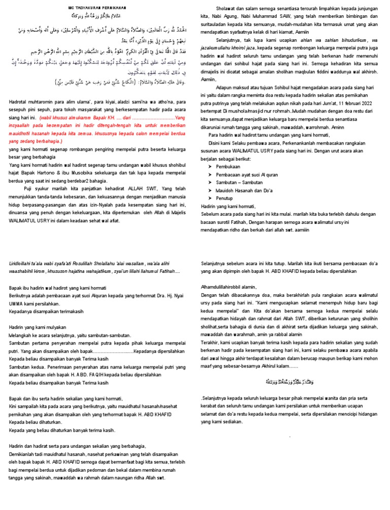 MC Tasyakuran Pernikahan | PDF