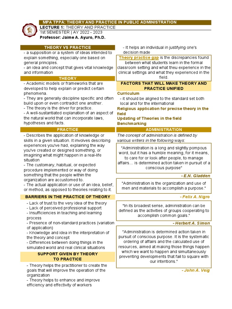 Theory Vs Practice Lecture Notes | PDF | Theory | Public Administration