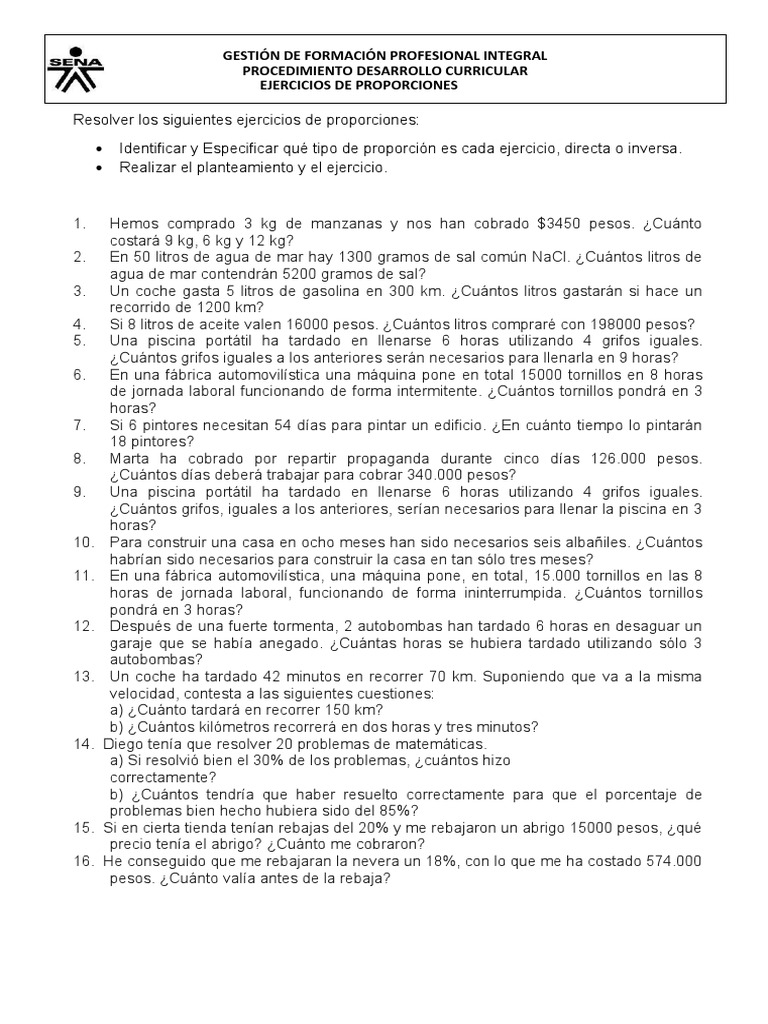Ejercicios Proporciones Pdf
