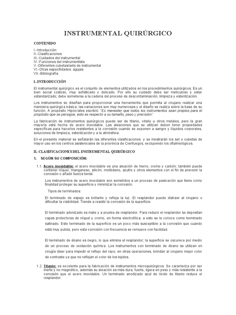 Resúmen Instrumental Quirúrgico | PDF | Acero inoxidable | Acero