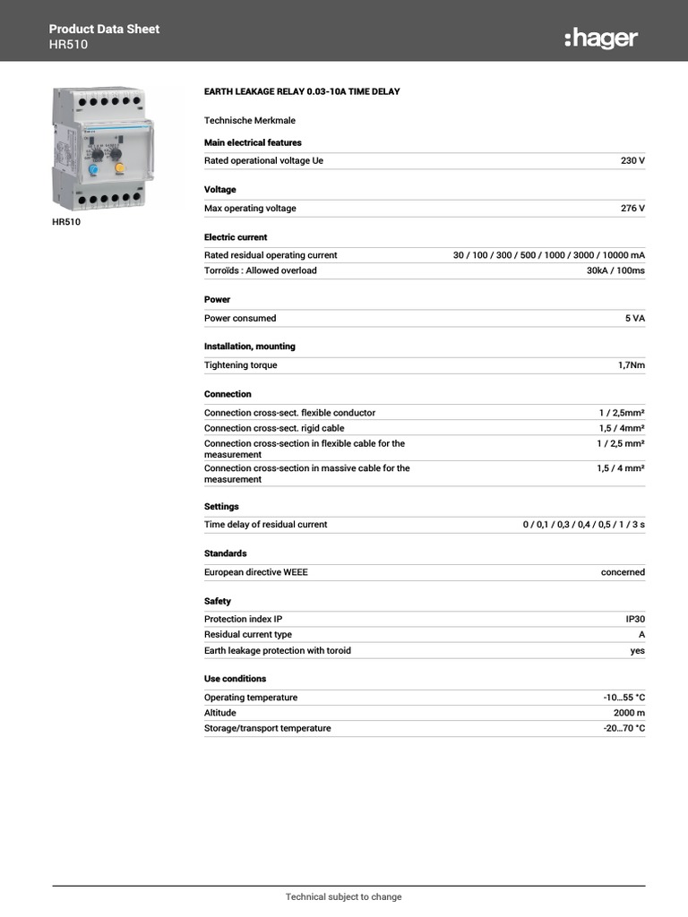 HR510 Data Sheet | PDF | Electromagnetism | Building Engineering