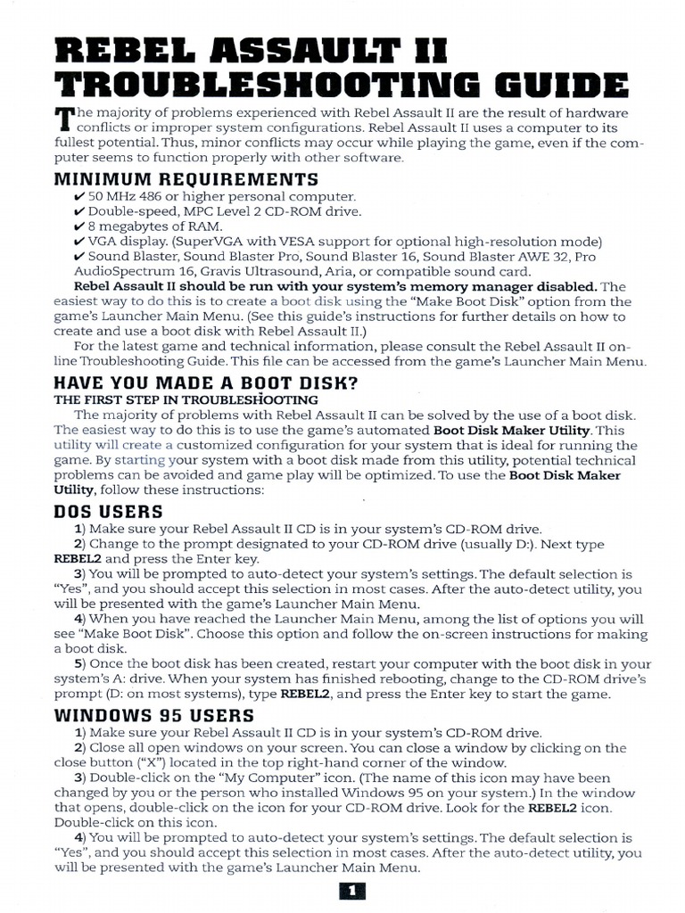 Star Wars Rebel Assault 2 - Troubleshooting Guide | PDF