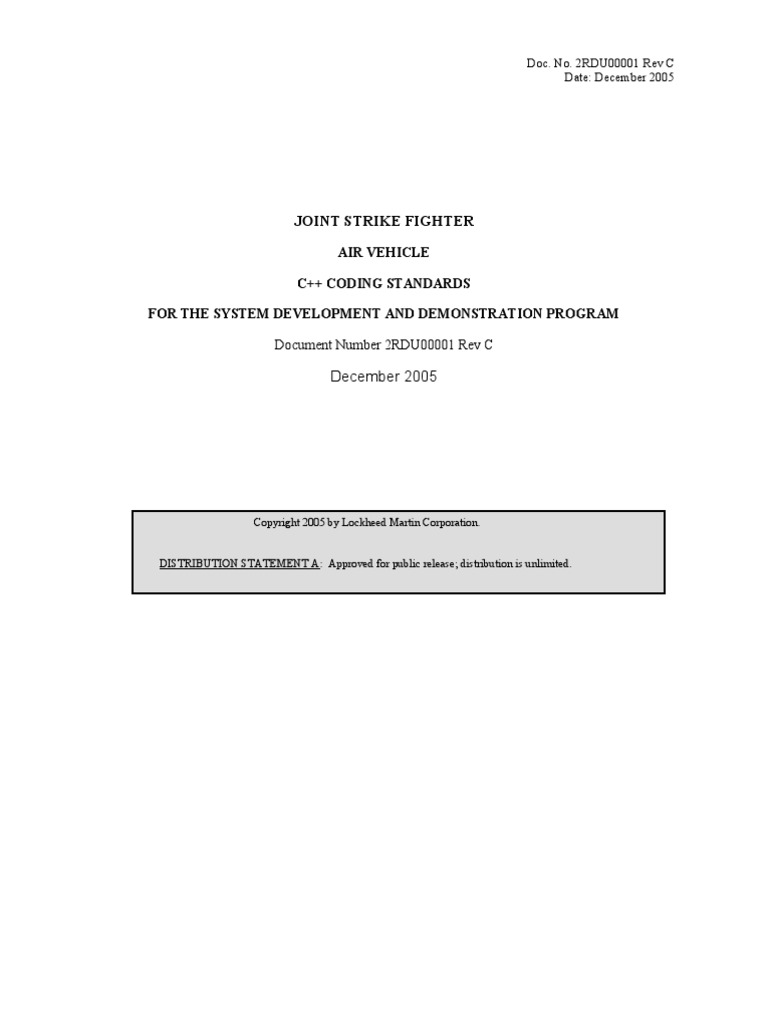 JSF AV C++ Coding Standards Rev C | PDF | C++ | Class (Computer ...