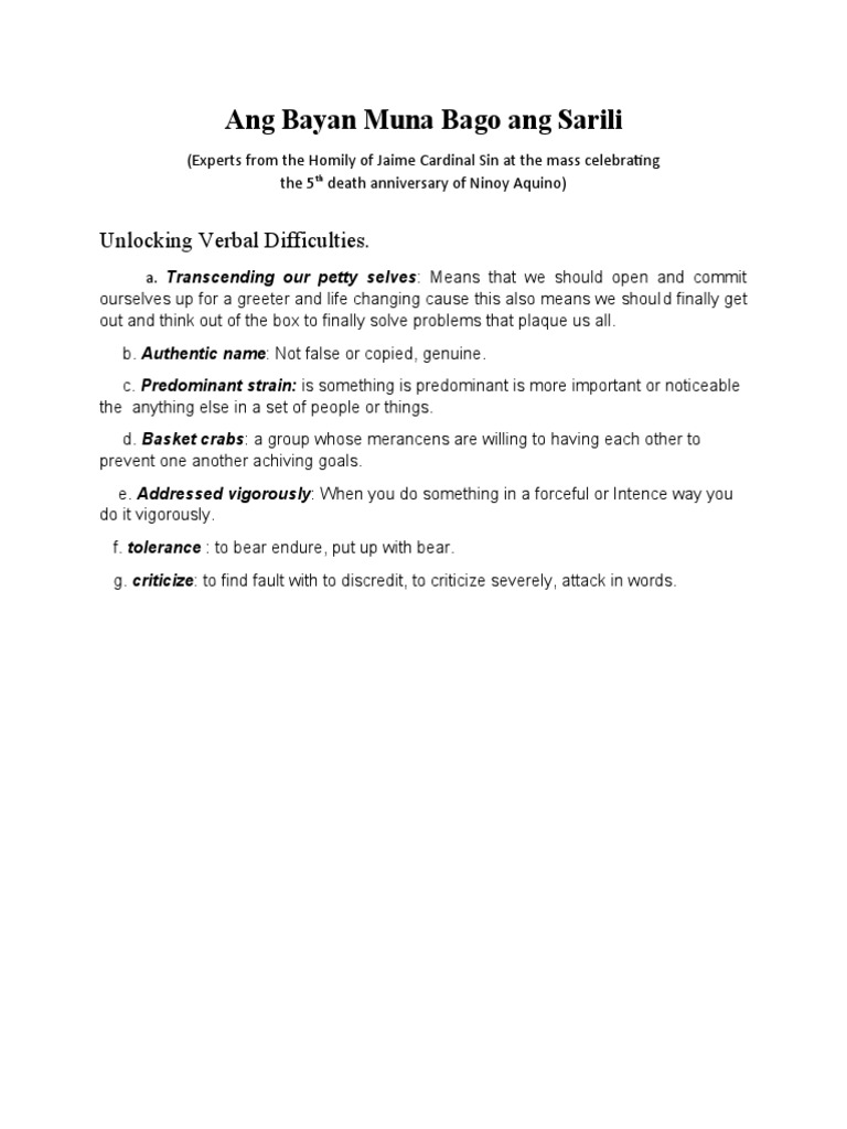 Understanding Jaime Cardinal Sin's Homily | PDF | Self-Improvement