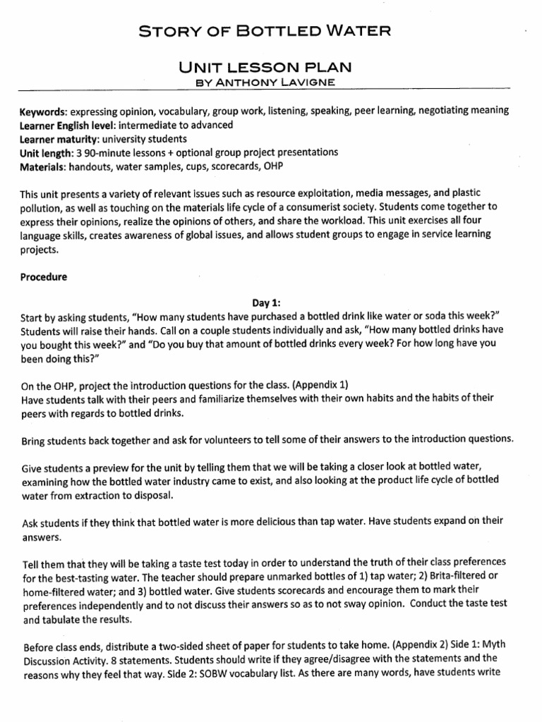 Story of Bottled Water Lesson Plan | PDF
