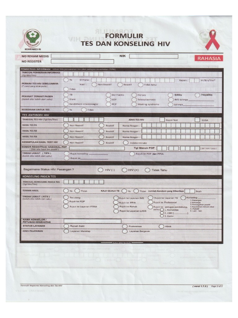 Form Tes Dan Konseling Hiv 2 | PDF