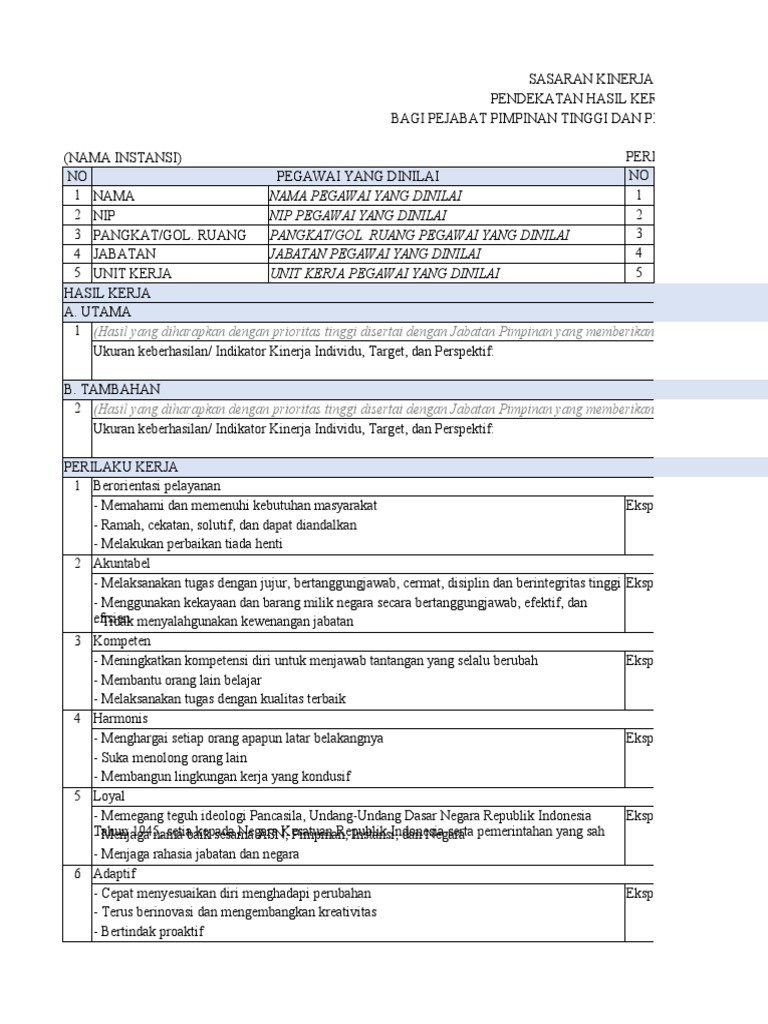01 - 2 - Perencanaan Kinerja Dan Hasil Evaluasi Kinerja JPT (Kualitatif) | PDF