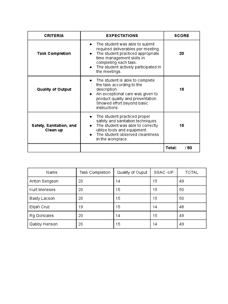 Student Task Evaluation Criteria | PDF