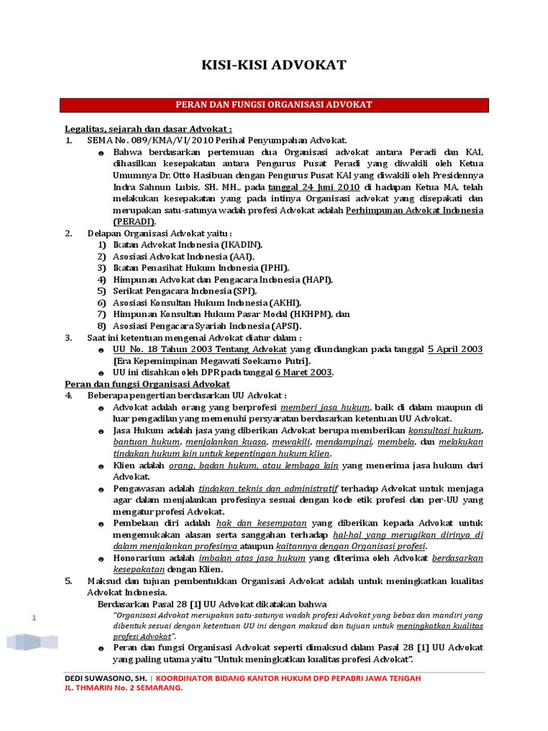 Kisi-Kisi Advokat Dedi Ii | PDF