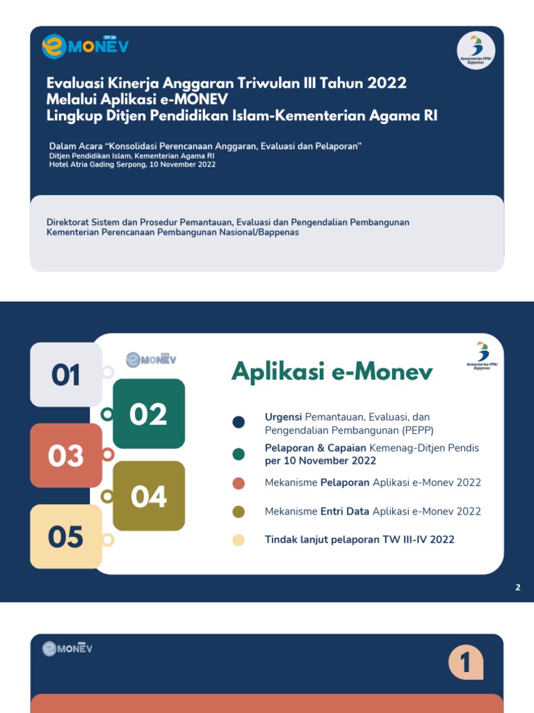 Paparan E-Monev 2022 - Kemenag-Pendis - 10 Nov 2022 - v.1 | PDF | Pengelolaan Keuangan & Uang