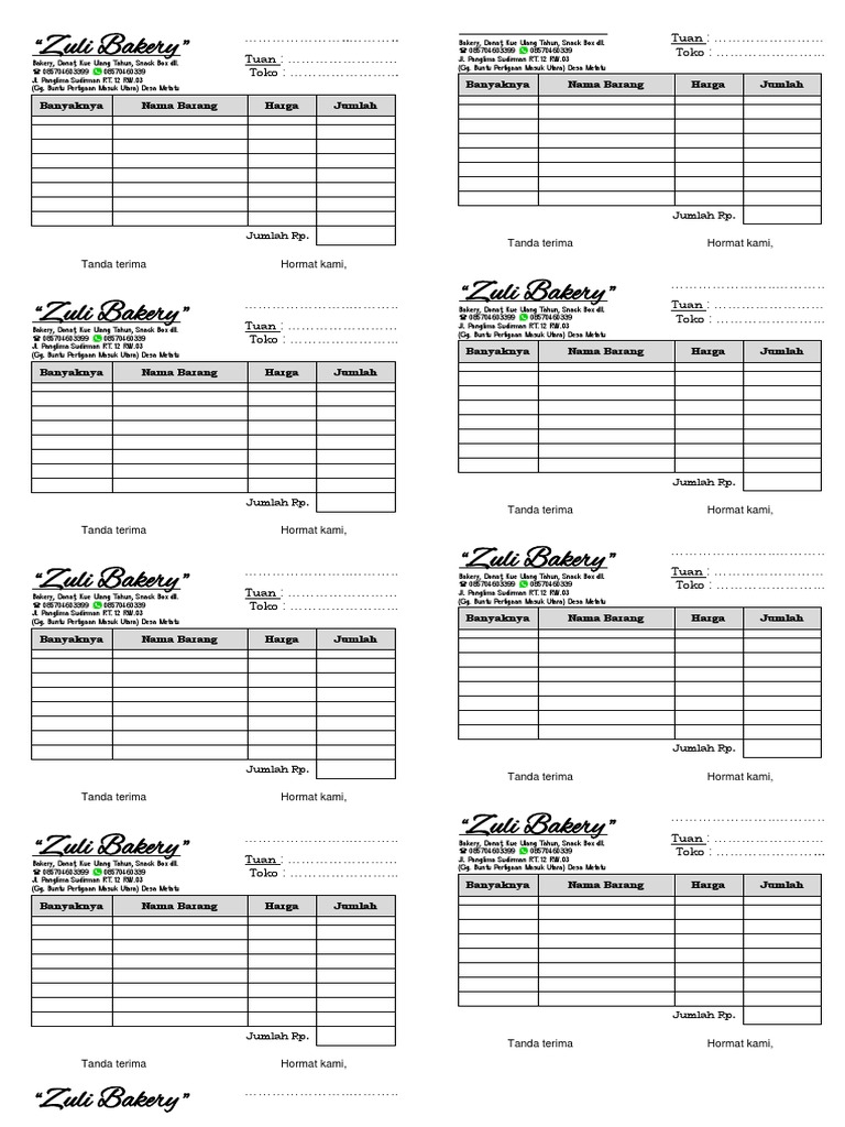 Zuli Bakery Nota | PDF