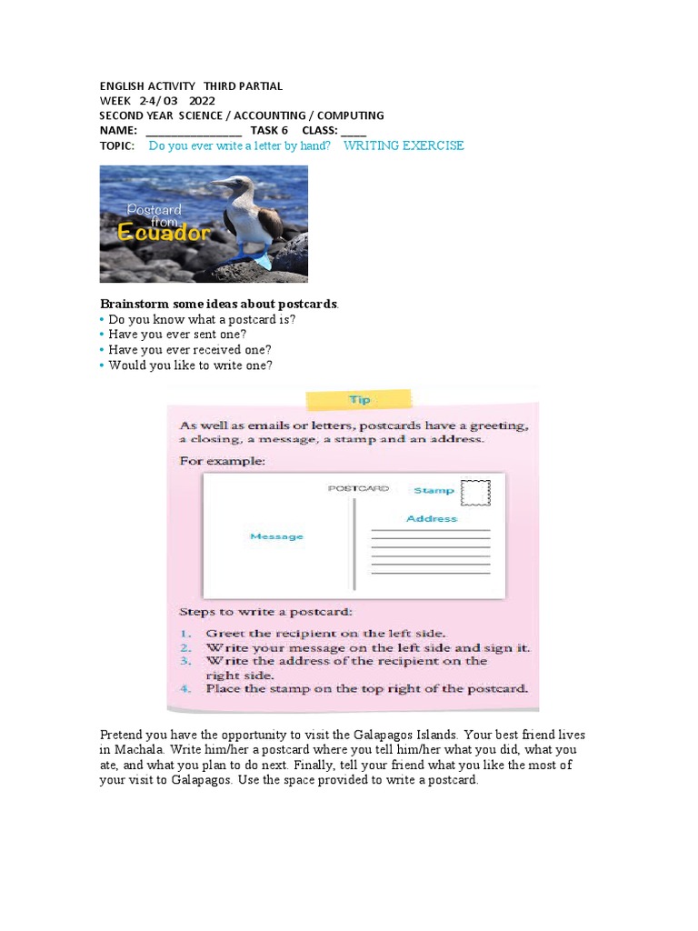 6 Task Postcard Writing | PDF