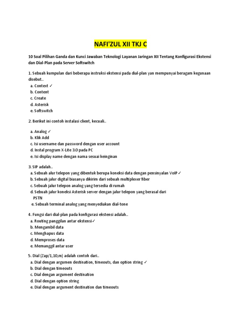NAFI'ZUL XII TKJ C (10 Contoh Soal Beserta Jawabannya) | PDF