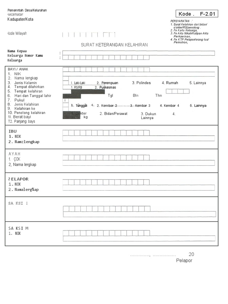 Formulir Kelahiran f-2 01 | PDF