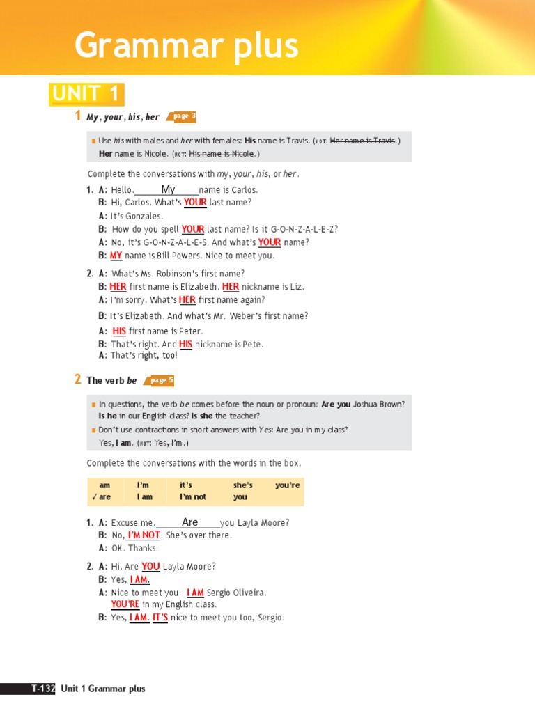 Grammar Plus Unit 1 Ingles I | PDF