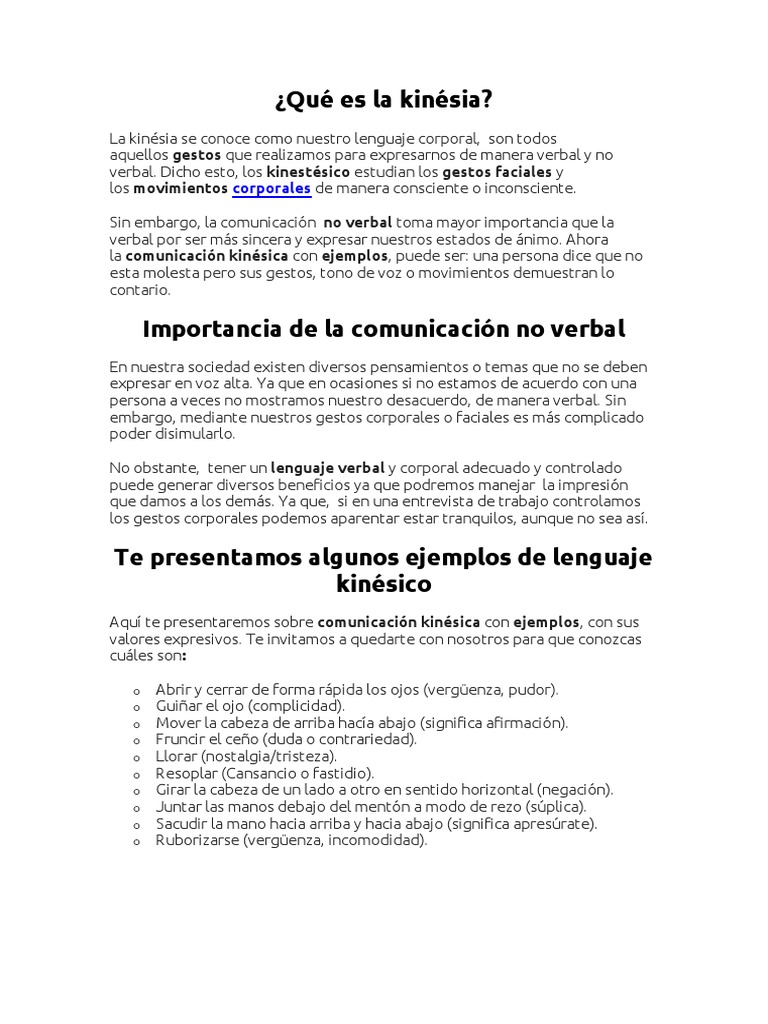 Kinesia | PDF | Comunicación no verbal | Comunicación