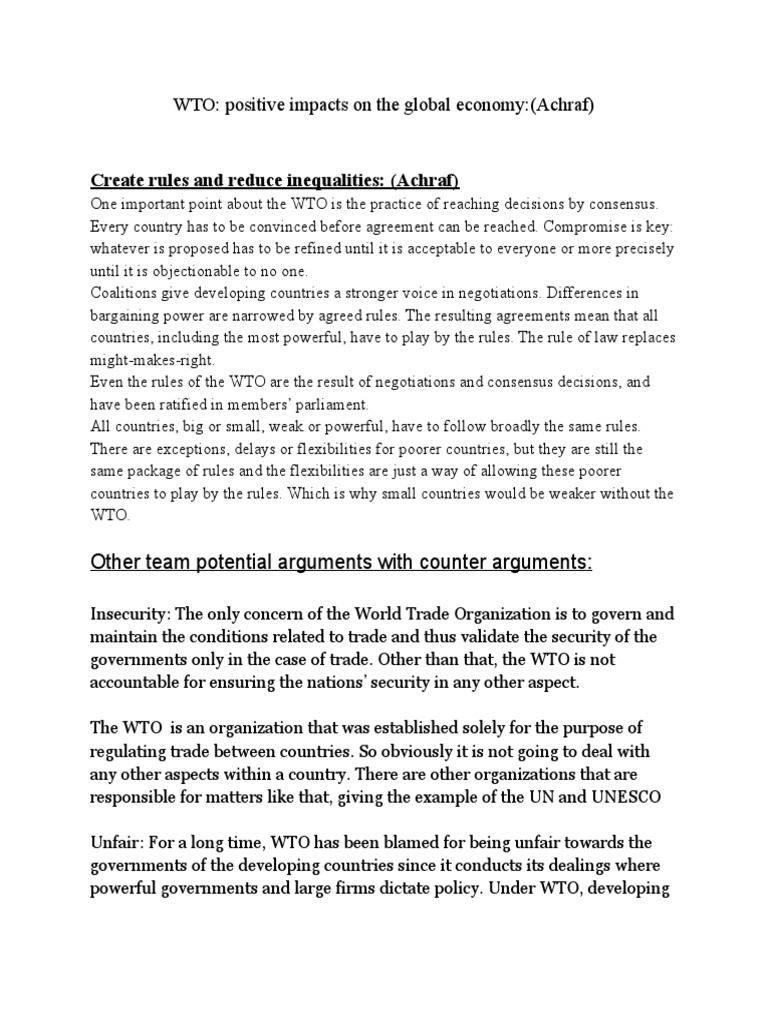WTO - Positive Impacts On The Global Economy | PDF | World Trade ...