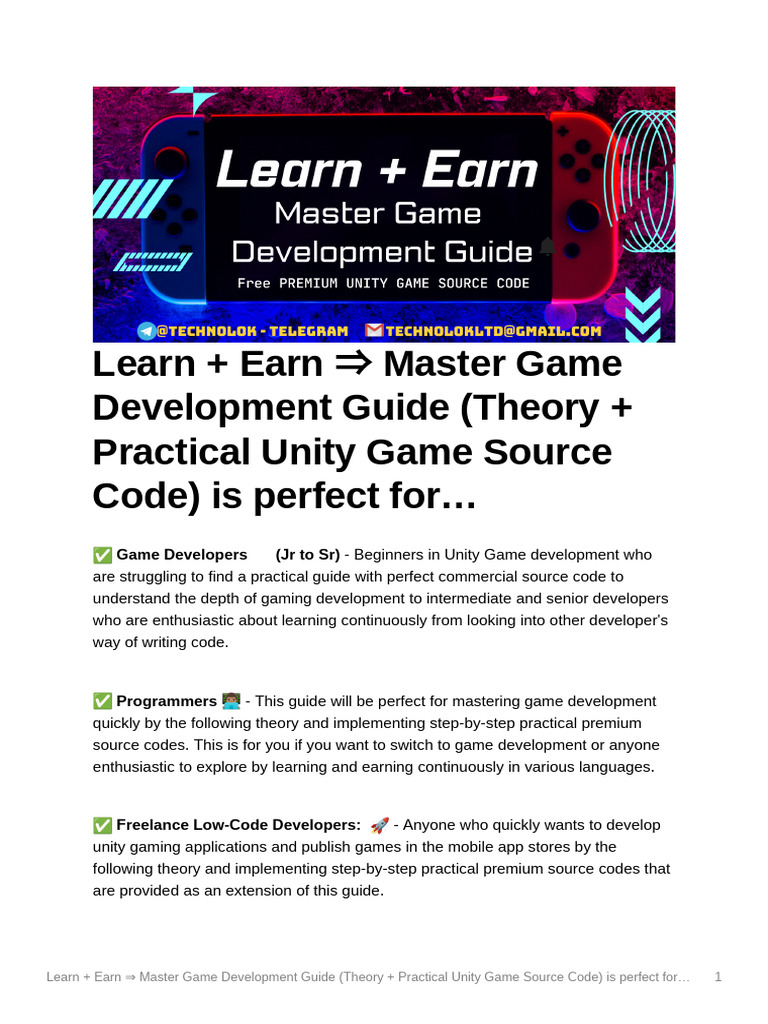 Learn + Earn Master Game Development Guide (Free Premium Unity Game Source Code) | PDF | Google ...