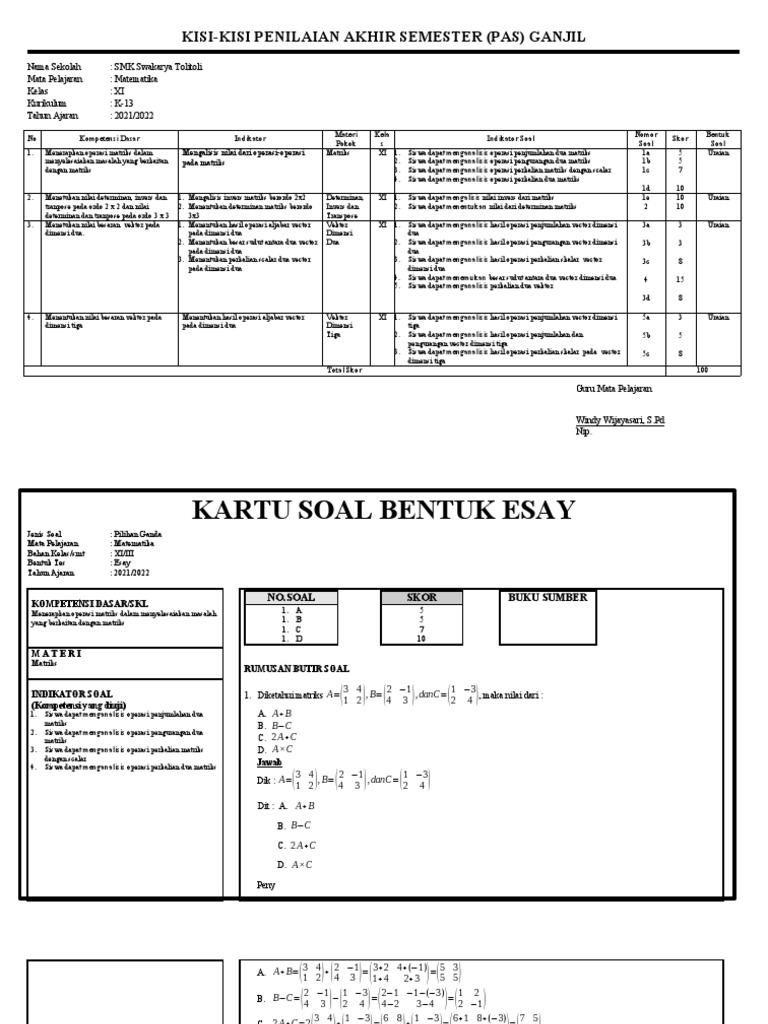 Kisi-Kisi Dan Kartu Soal Kelas XI | PDF | Metode & Bahan Ajar