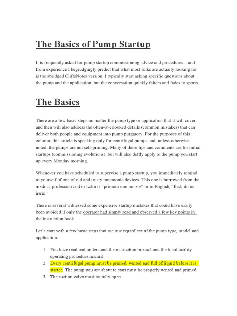 The Basics of Pump Startup | PDF | Pump | Valve