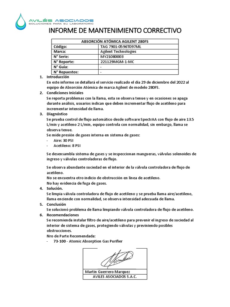 221207MGM-1 Informe Tecnico Mantenimiento Correctivo | PDF