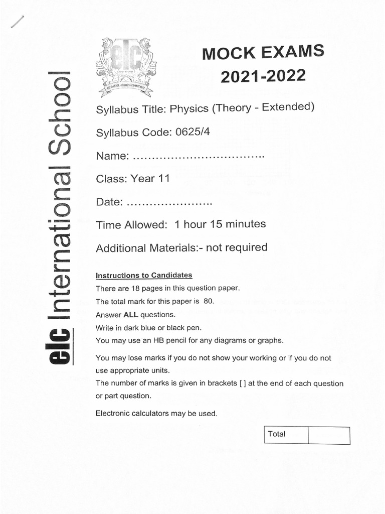 Past Mock Exam Paper - Physics p4 | PDF