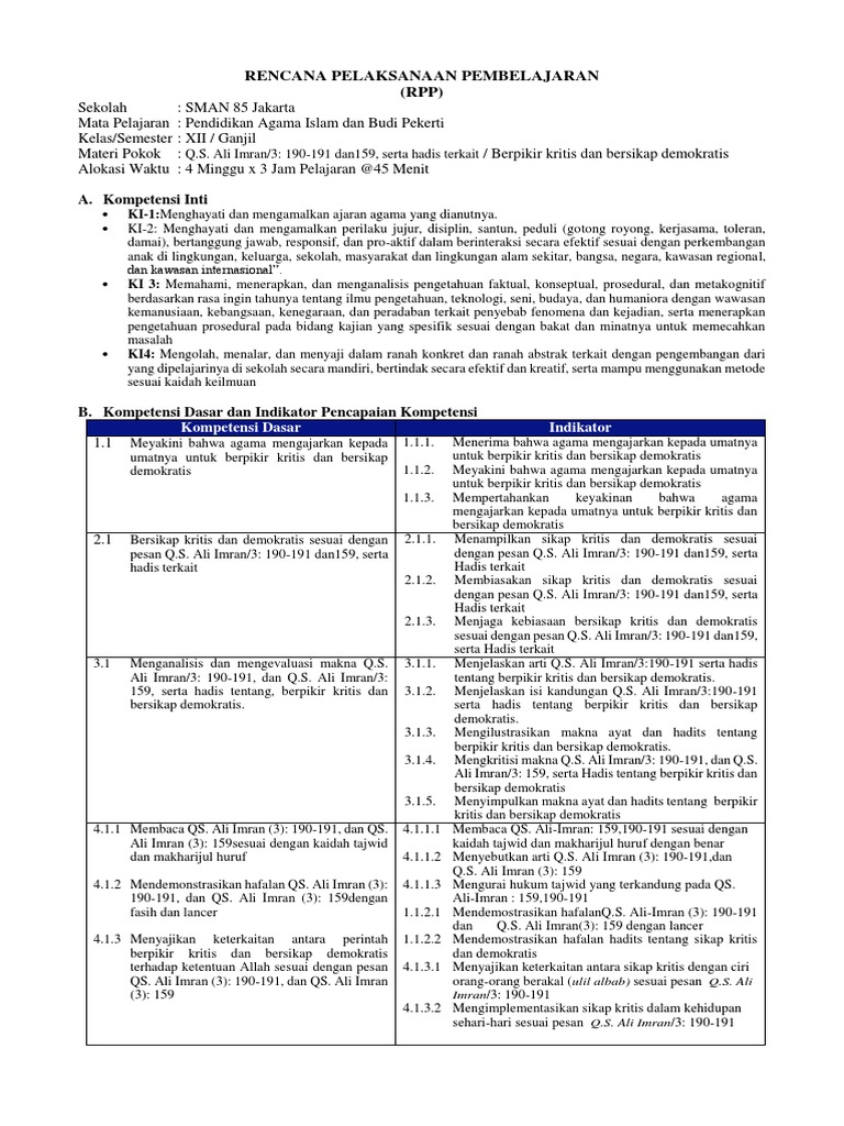 PPL Rpp-1 - 1 Berpikir Kritis | PDF