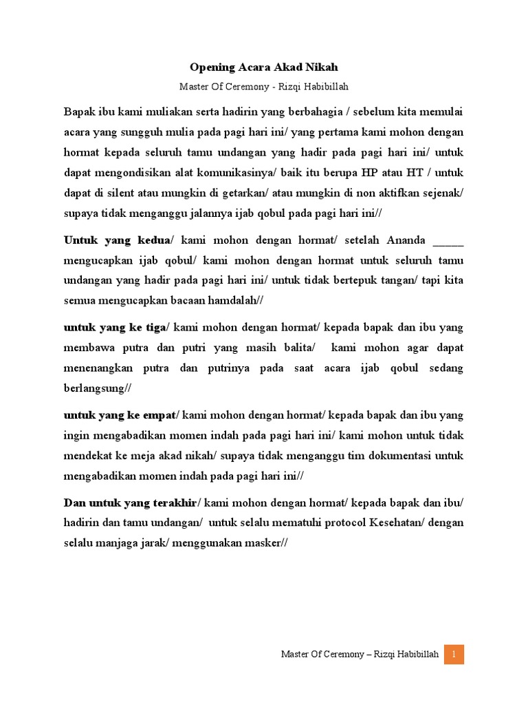 Naskah Opening MC Akad - Rizqi Habibillah | PDF