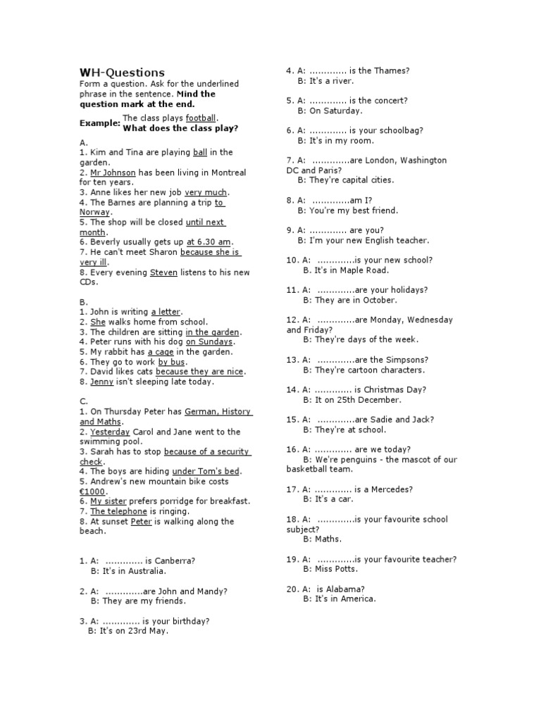 WH-questions-exercises | PDF
